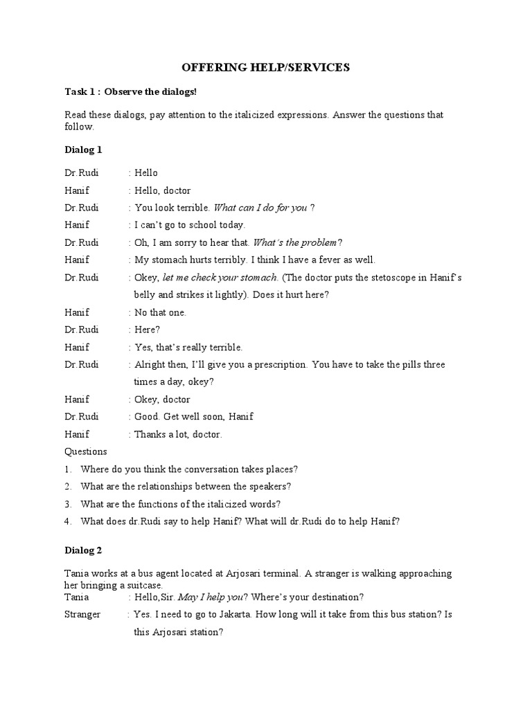 Offering Help: Analyzing Dialogs that Demonstrate Providing Assistance ...