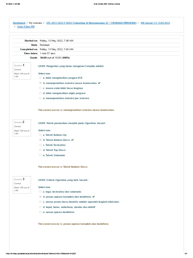 Quiz Vclass M9 Attempt Review | PDF