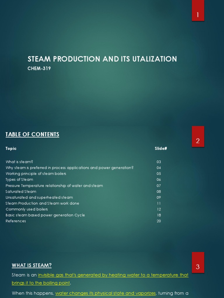 STEAM PRODUCTION AND ITS UTALIZATION | PDF | Steam | Boiler