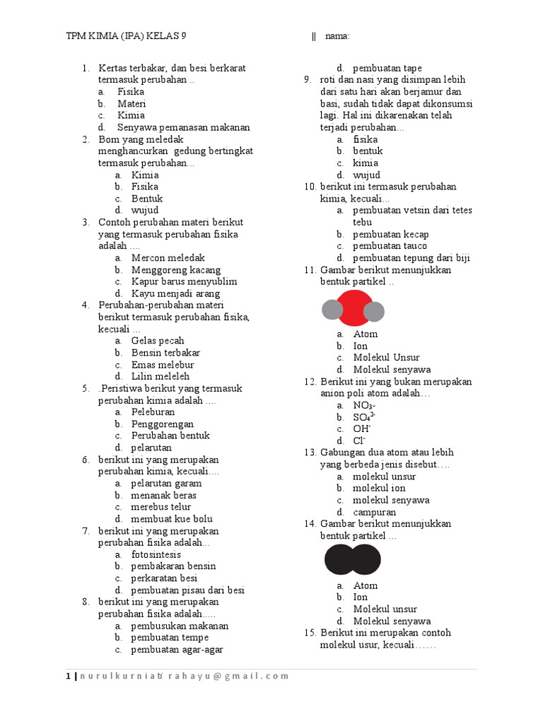 Tryout Kimia Kelas 9 SMP | PDF