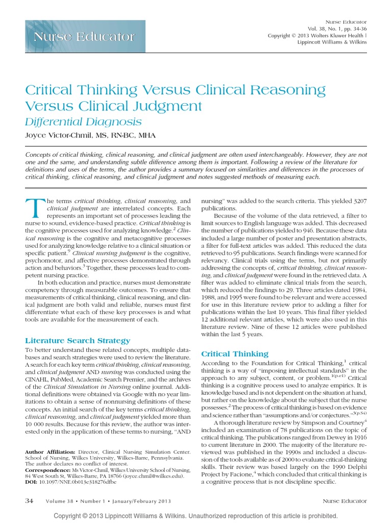 Critical Thinking Versus Clinical Reasoning Versus Clinical Judgment ...