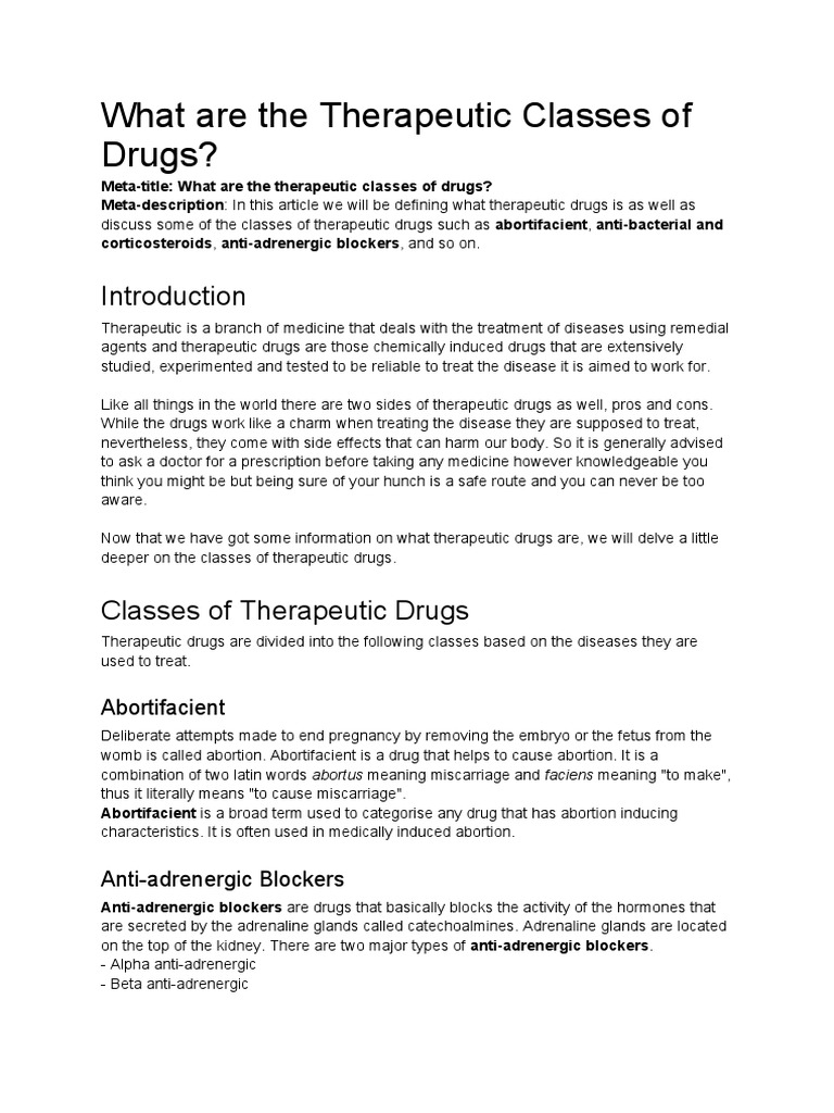 What Are The Therapeutic Classes of Drugs | PDF | Miscarriage | Analgesic