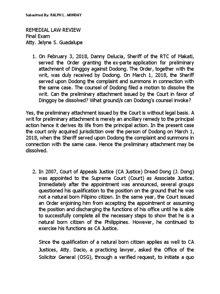 Remedial-Law-Review-Final-Exam-Ralph Monday | PDF | Mandamus | Certiorari