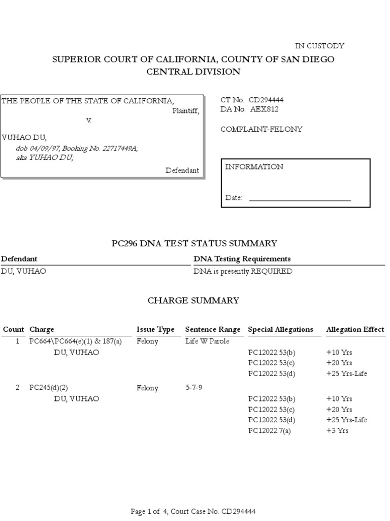 Yuhao Du Criminal Complaint | PDF | Complaint | Preliminary Hearing
