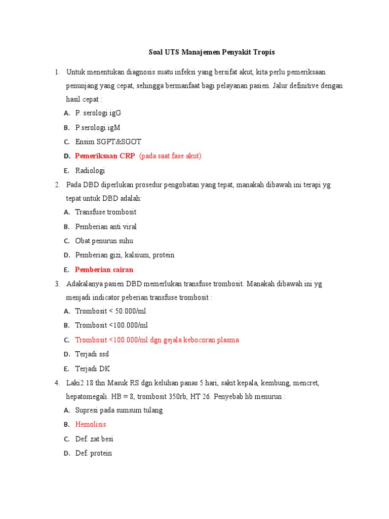 Soal UTS Manajemen Penyakit Tropis | PDF