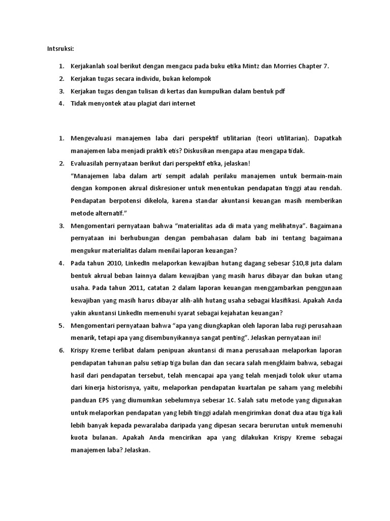 Tugas Chapter 7 Etika | PDF | Pengelolaan Keuangan & Uang