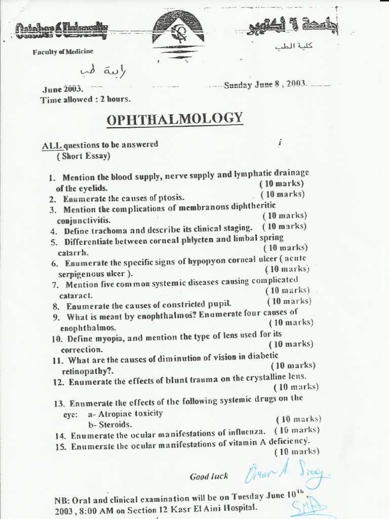 Ophthalmology Exams 2003-2010