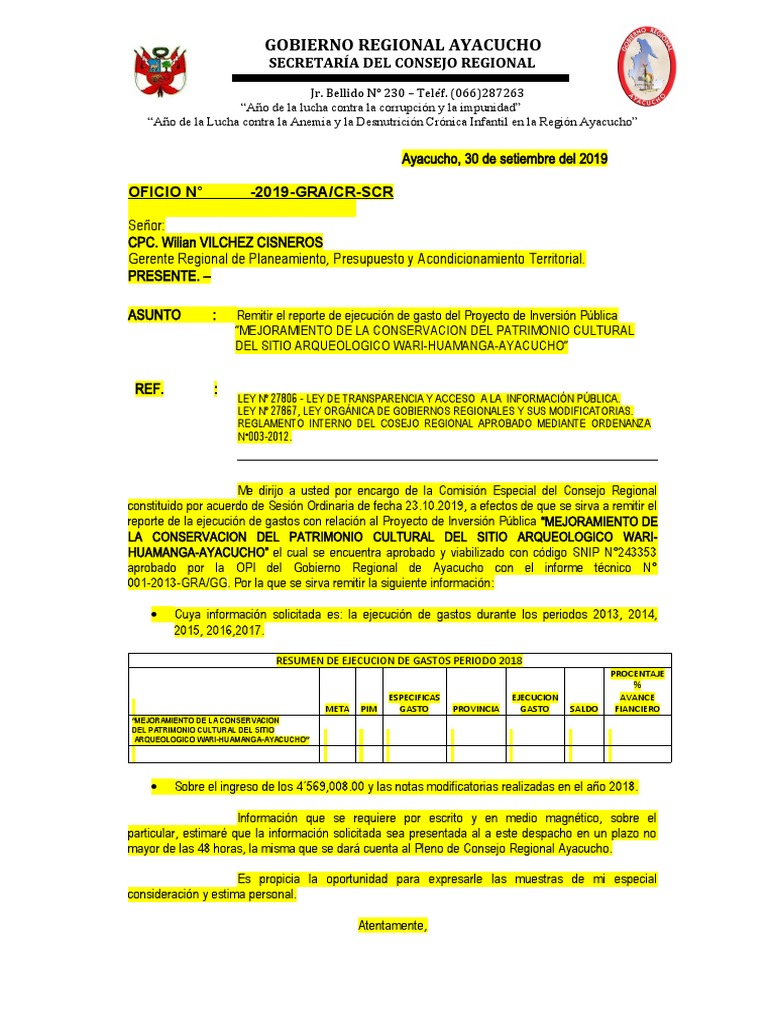 Oficio Informe de Fiscalizacion | PDF | Corrupción política | Gobierno
