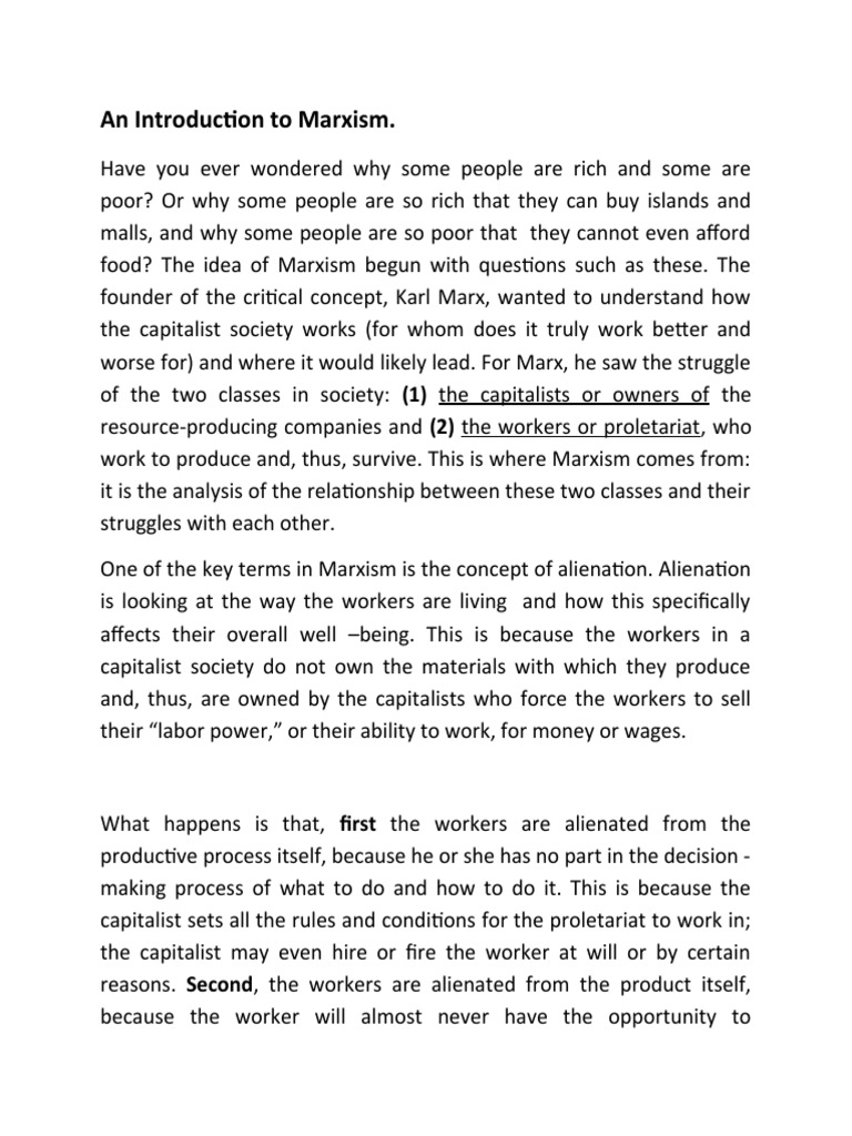 An Introduction To Marxism | PDF | Marx's Theory Of Alienation | Marxism