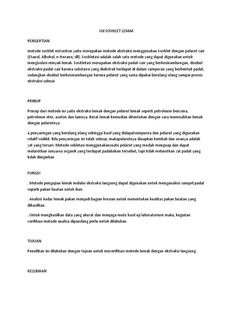 Uji Soxhlet Lemak (Bagian Yume) | PDF