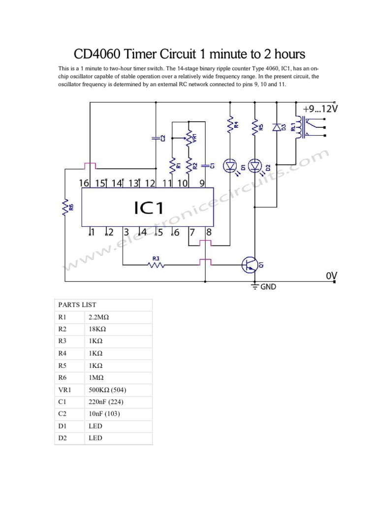 CD4060 Timer Circuit 1 Minute To 2 Hours | PDF | Electronic Circuits ...