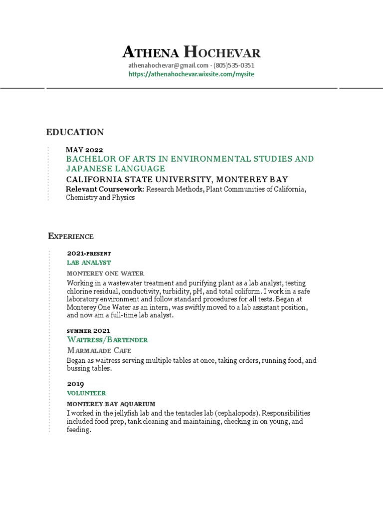 Athena Hochevar Resume 2022 | PDF
