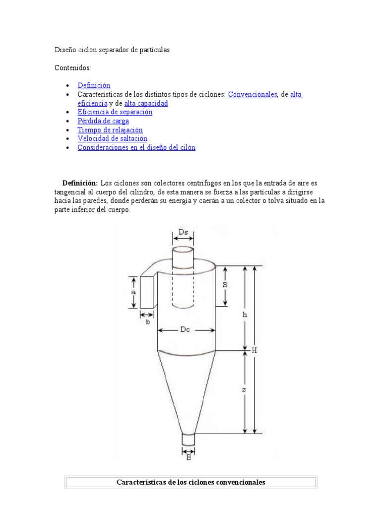 Diseño Ciclon Separador de Partículas | Gases | Cantidades fisicas