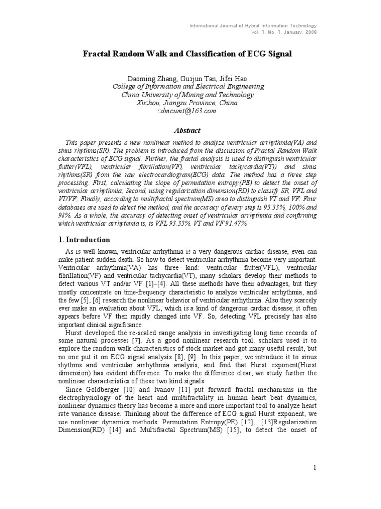 Fractal Random Walk and Classification of ECG Signal | PDF | Cardiac Arrhythmia ...