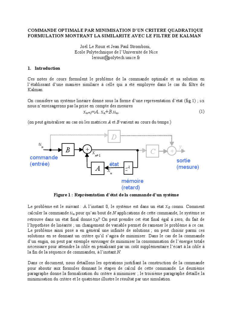 Commande Optimale | PDF | Filtre de Kalman | Matrice (Mathématiques)
