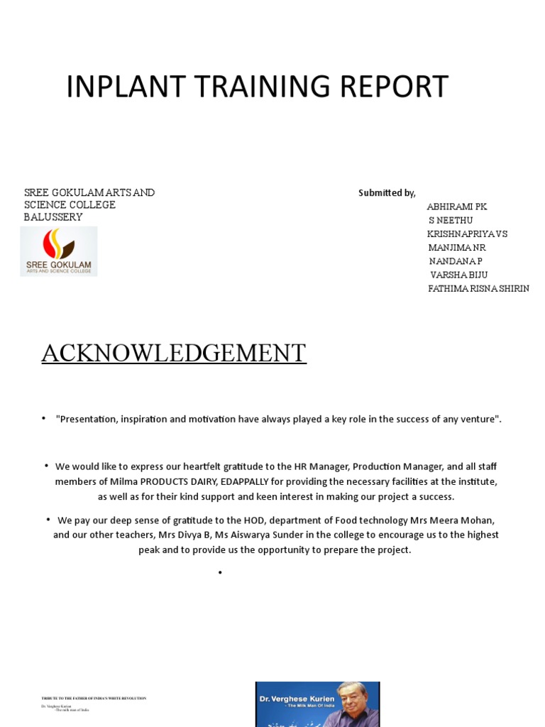 Inplant Training Report: Submitted By, Sree Gokulam Arts and Science ...