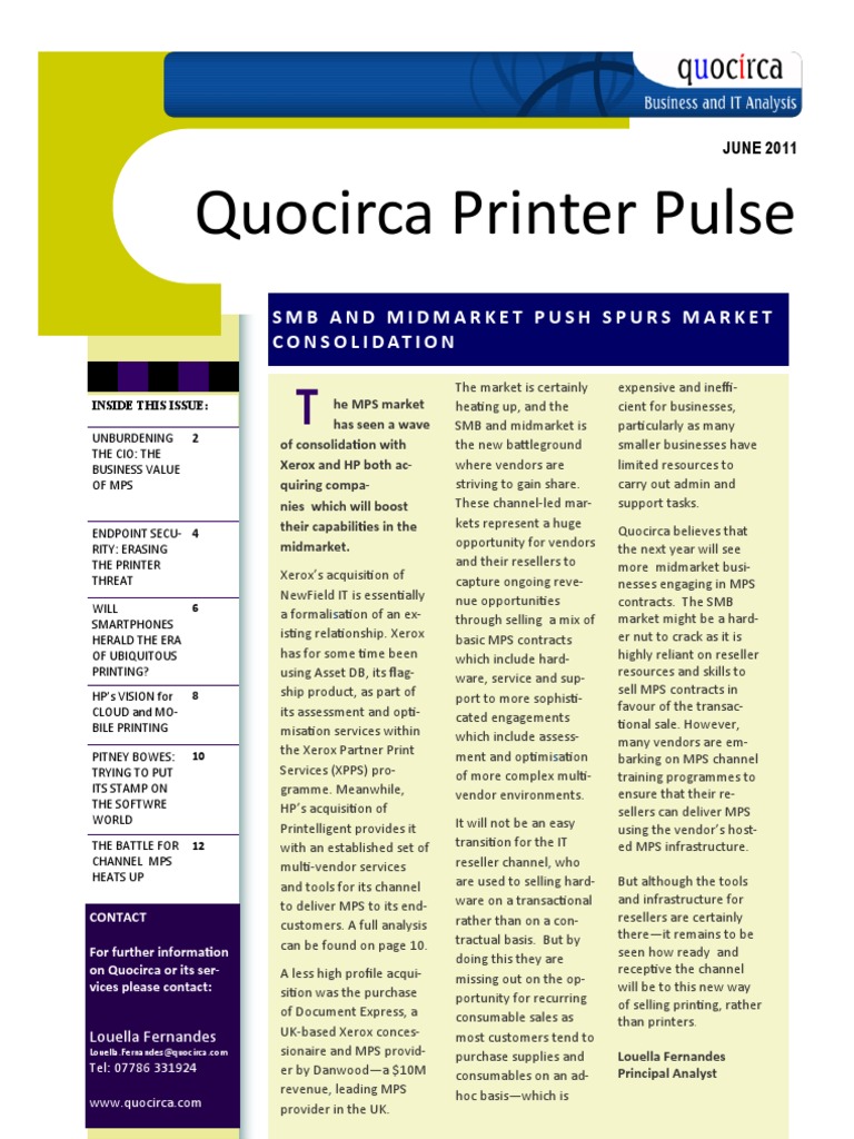 Quocirca Printer Pulse June 2011 | PDF | Hewlett Packard | Printer (Computing)