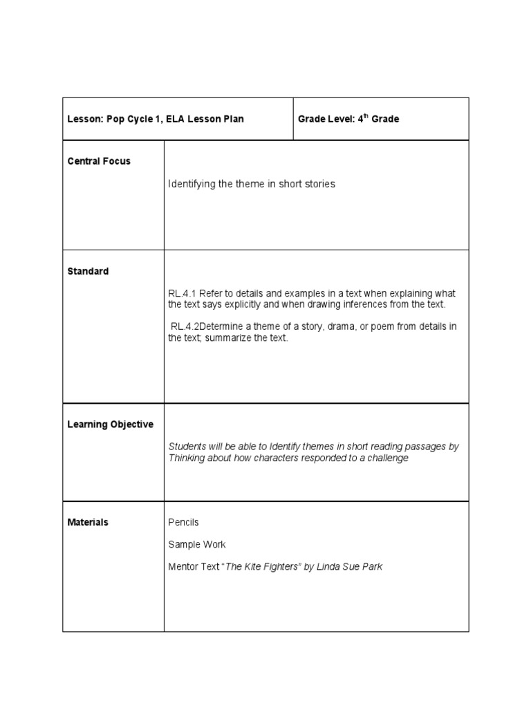 Ela Lesson Plan Determining The Theme | PDF | Lesson Plan | Neuroscience