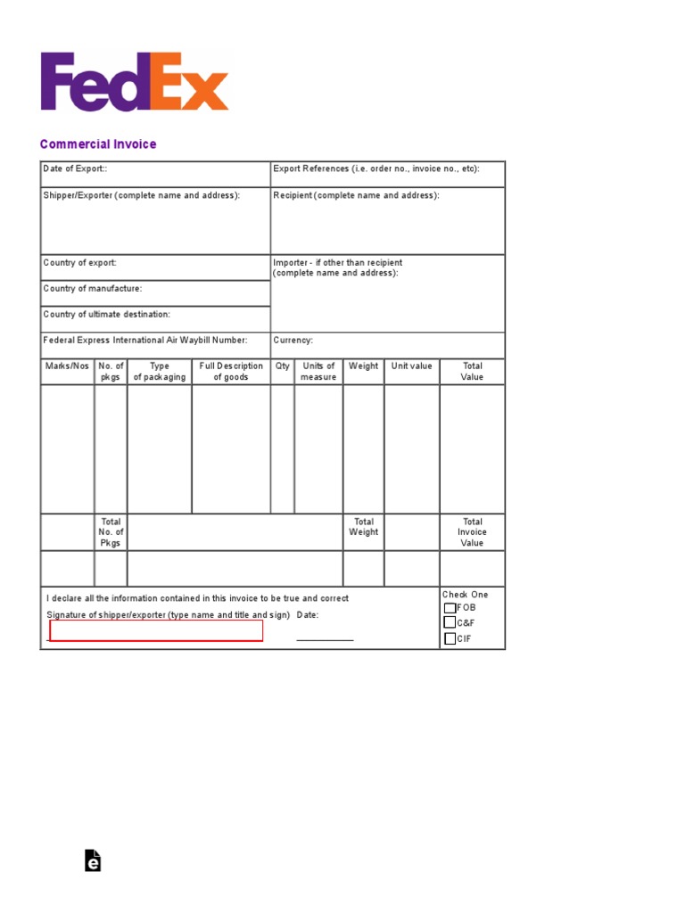 Fedex International Commercial Invoice Template | PDF