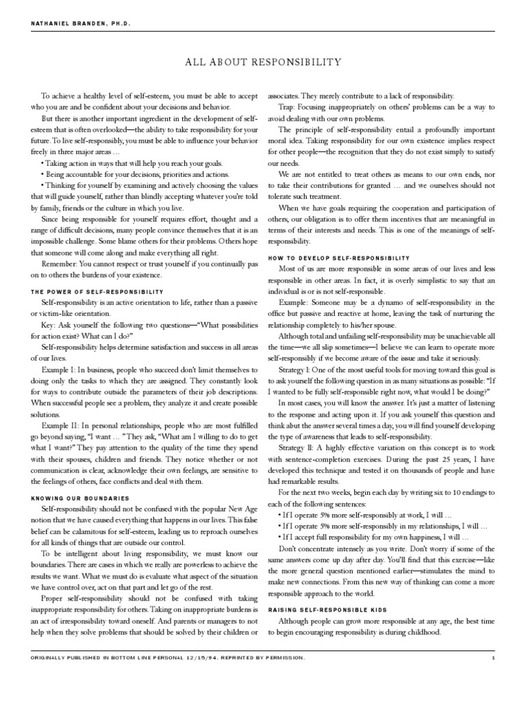 All About Responsibility | PDF | Self Esteem | Psychological Concepts