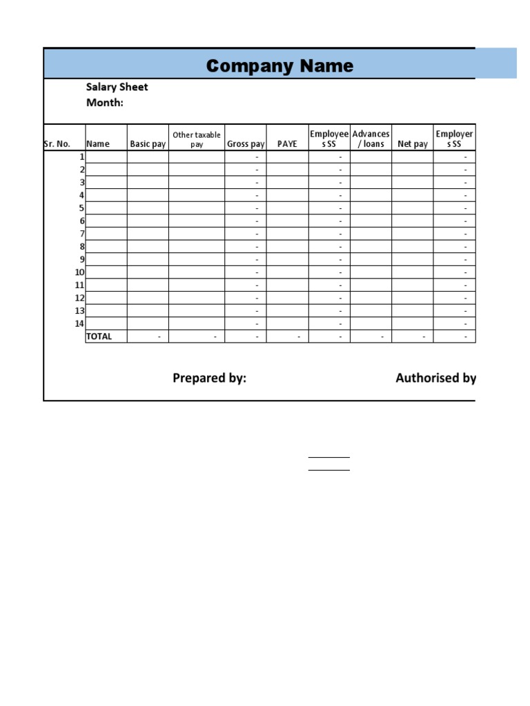 Company Name: Salary Sheet Month | PDF