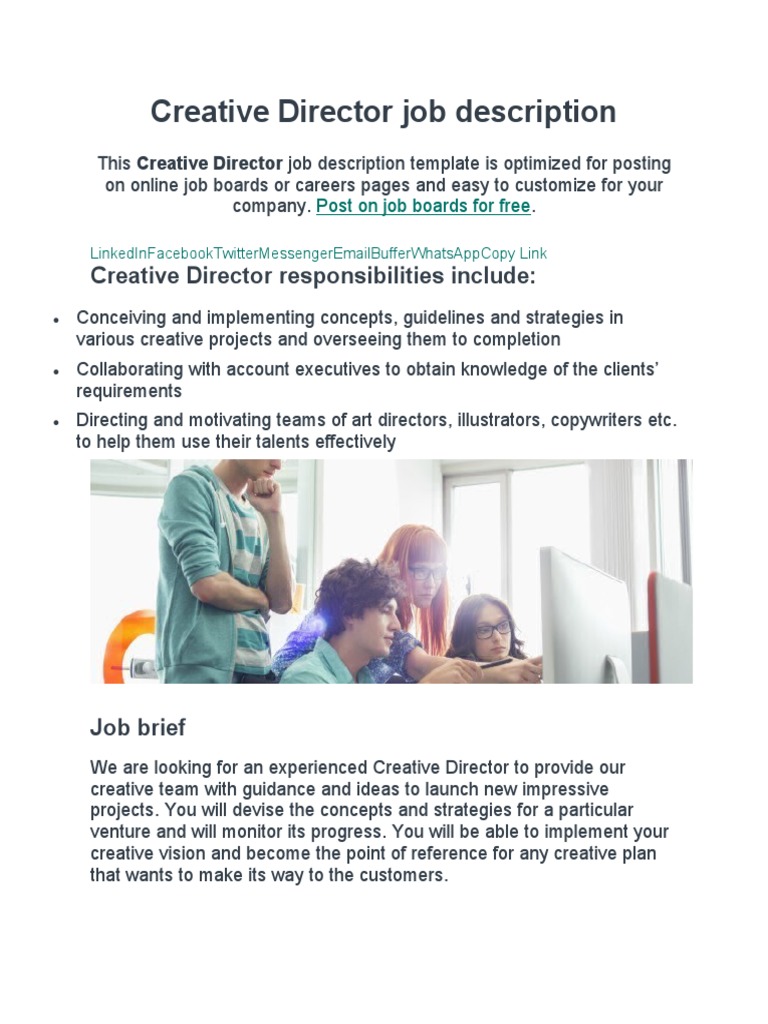 Creative Director Job Description | PDF | Communication | Business