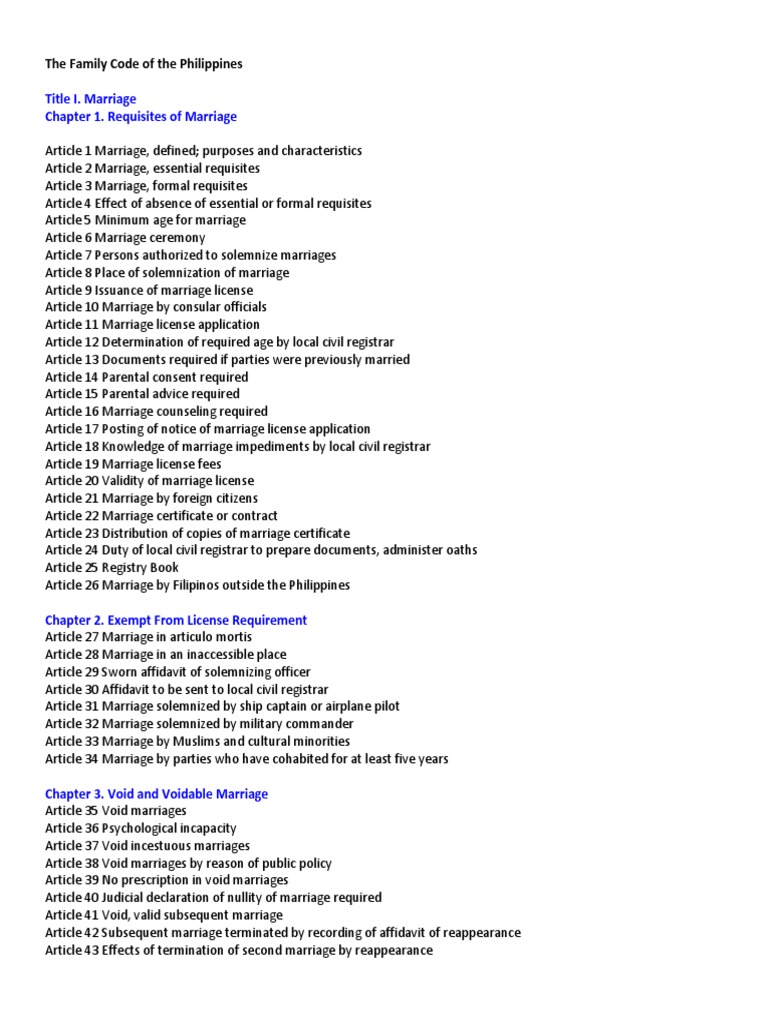 Title I. Marriage Chapter 1. Requisites of Marriage: The Family Code of ...