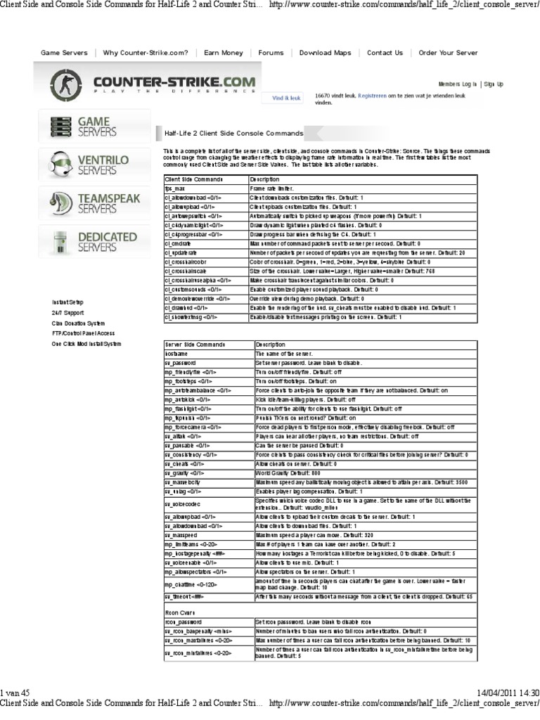 Client Side and Console Side Commands for Half-Life 2 and Counter ...