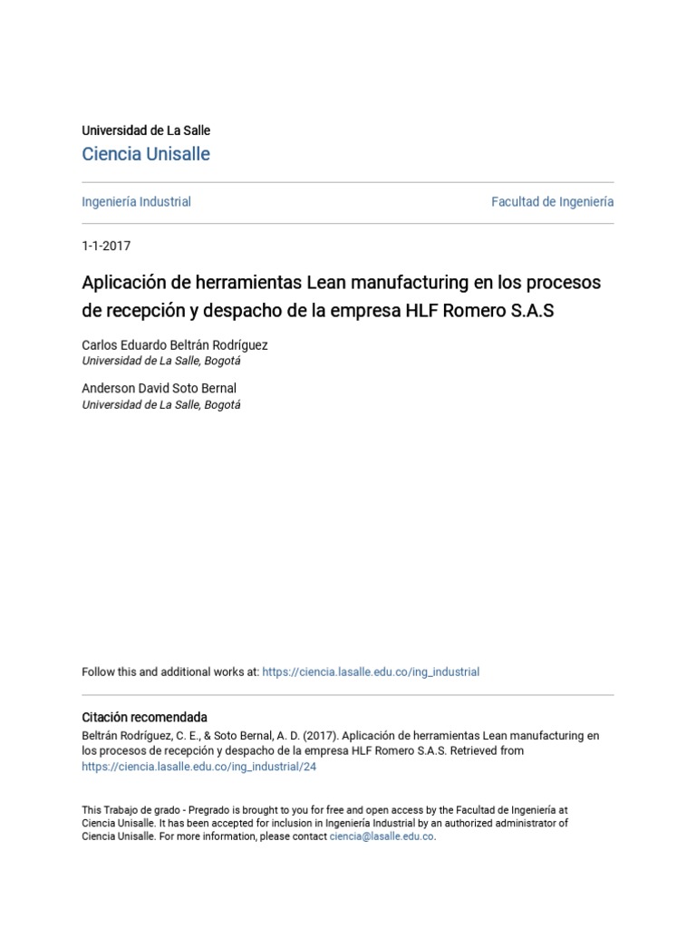 Aplicación de Herramientas Lean Manufacturing en Los Procesos de | PDF ...