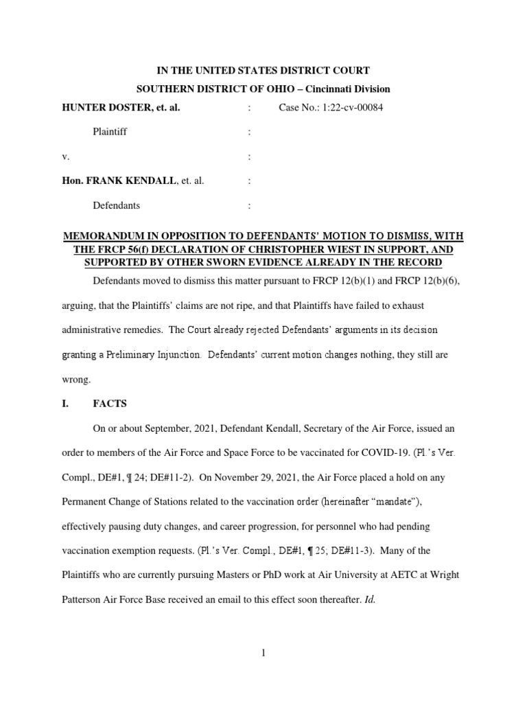 MTD ResponseDoster Final Filing | PDF | Federal Rules Of Civil ...