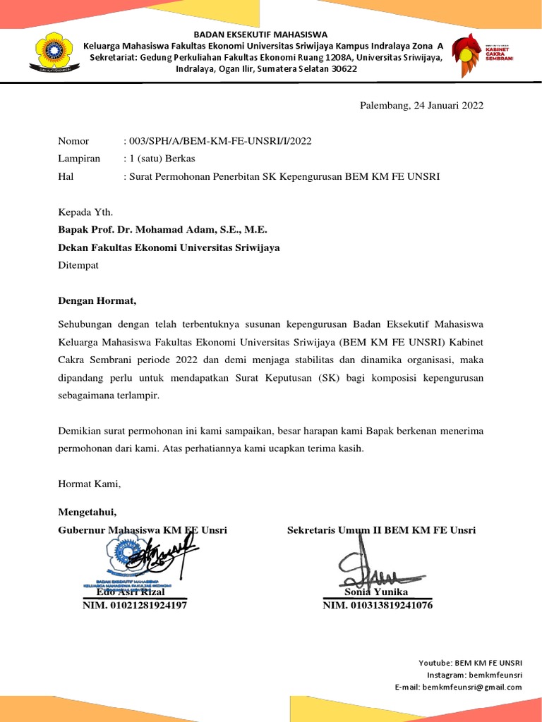 003-SPH-A-BEMKMFEUNSRI-Surat Permohonan SK | PDF