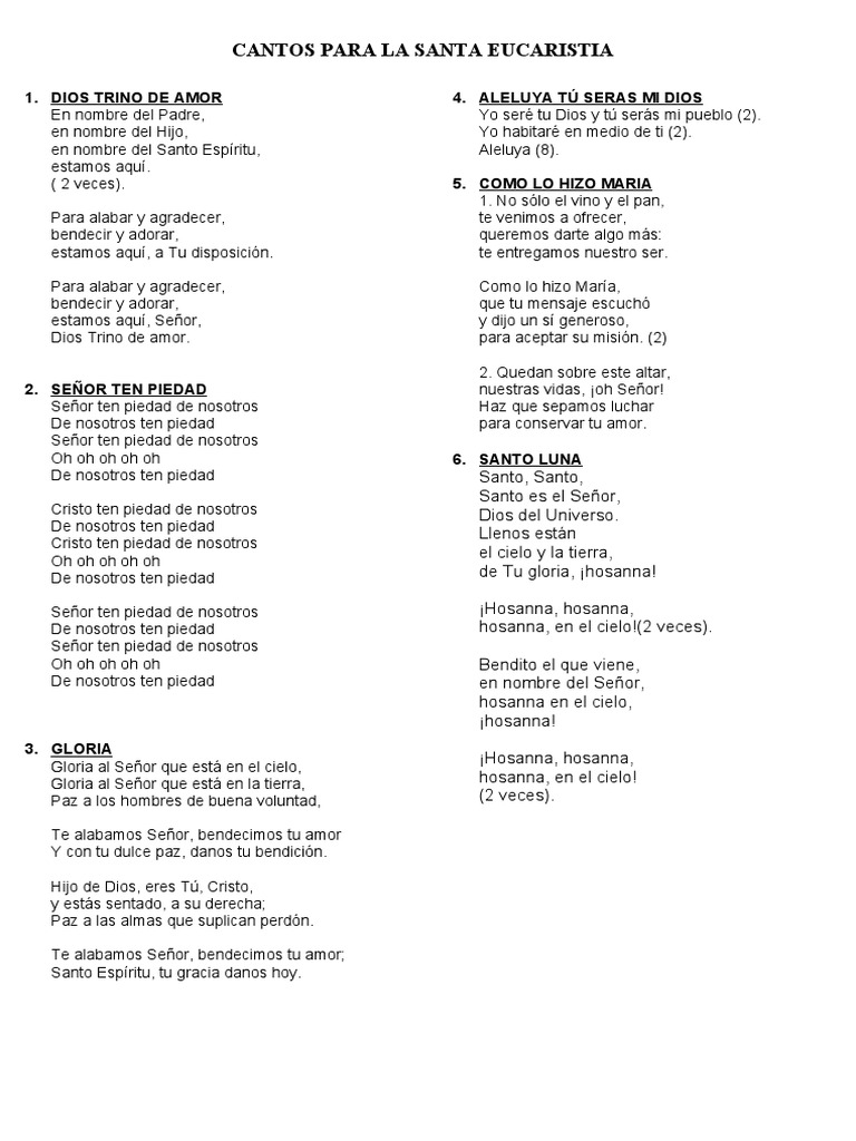 Cantos Para La Santa Eucaristia Pdf Eucaristía Cristo Título