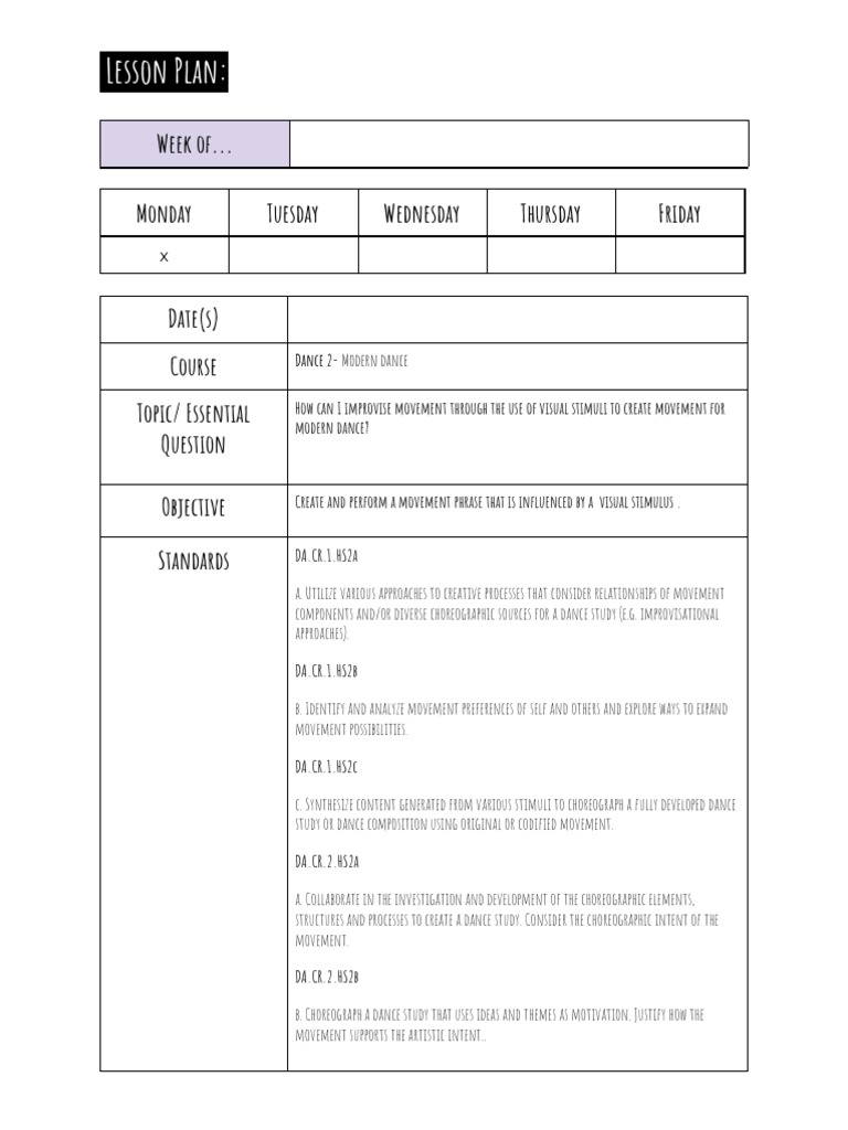 Dance 2 Lesson Plan | PDF | Dances | Communication