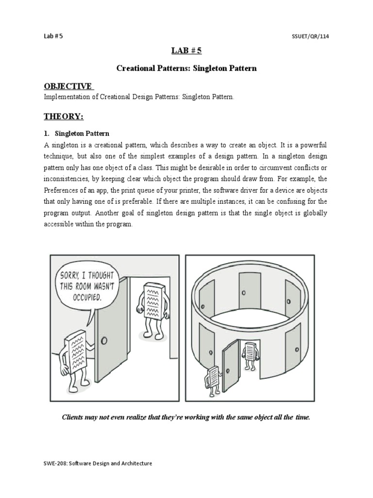 Lab # 5 Creational Patterns: Singleton Pattern Objective Theory | Download Free PDF | Class ...