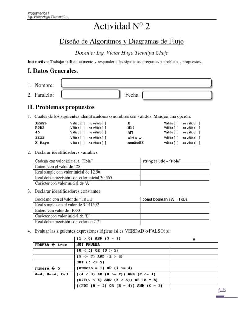 prg1 - A02 - Diagramas de Flujo Disenio Algoritmos | PDF | Informática teórica | Programación de ...