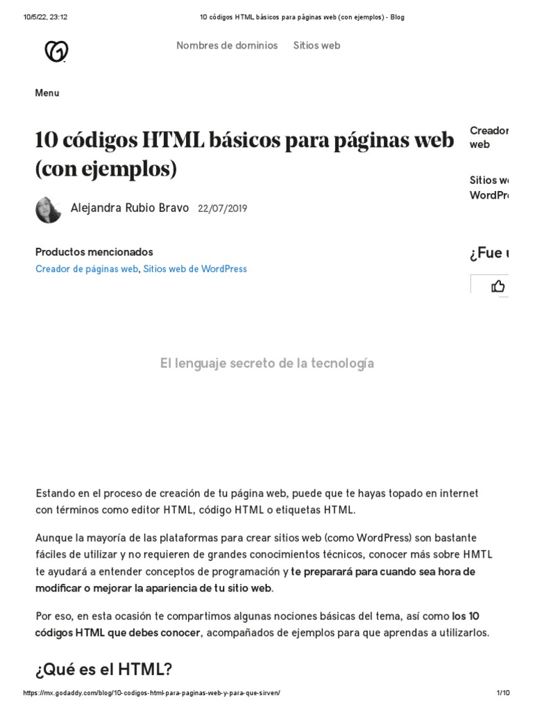 10 Códigos HTML Básicos para Páginas Web (Con Ejemplos) - Blog | PDF ...
