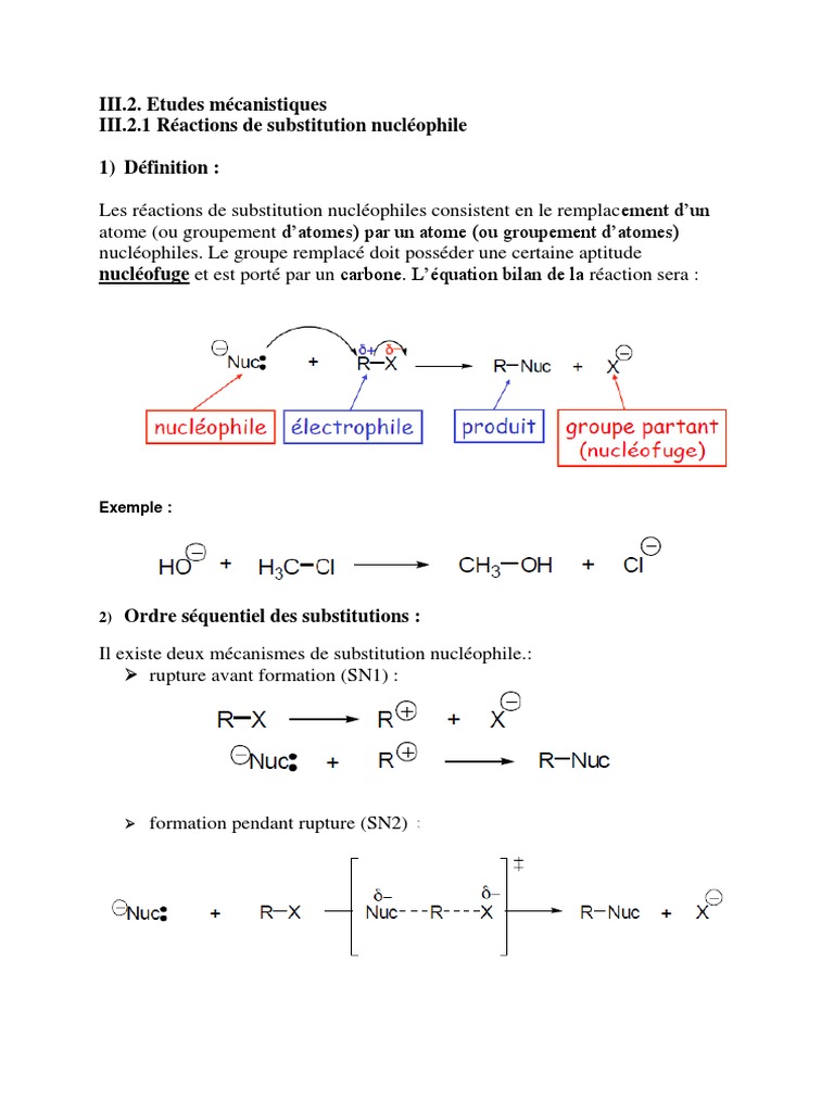 Substitution Nucléophile : Mécanismes SN1 et SN2 | PDF | Cinétique ...