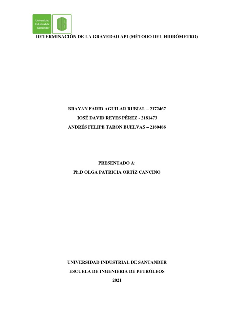 Informe Determinación de La Gravedad Api | PDF | Petróleo | Densidad