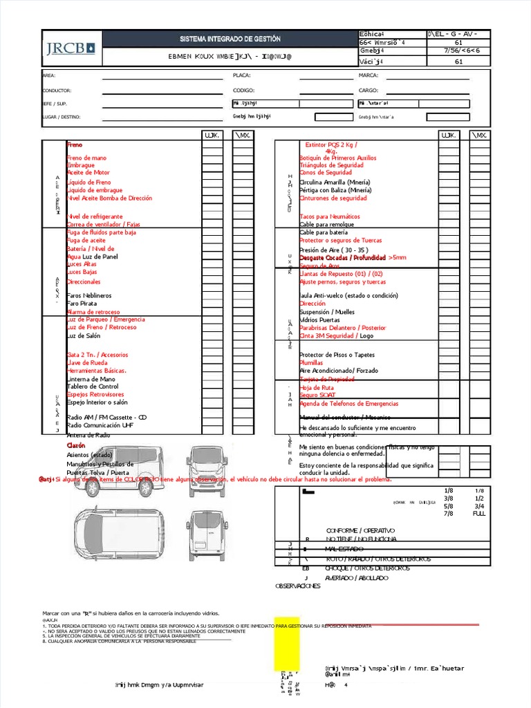 PDF Formato de Check List Vehicular Minivan | PDF | Bienes ...