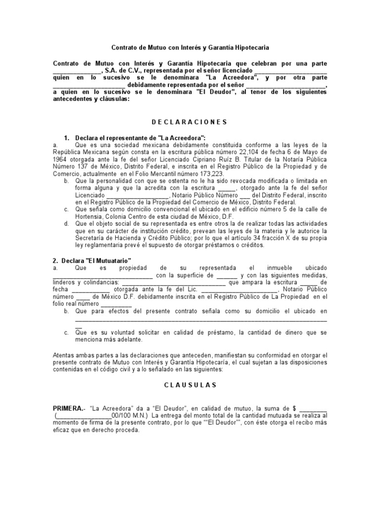 Contrato de Mutuo Con Interés y Garantía Hipotecaria | PDF