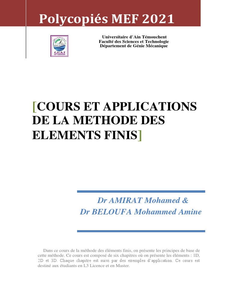 Poly Cours Methodes Elements Finis V4 | PDF | Méthode des éléments finis | Équations