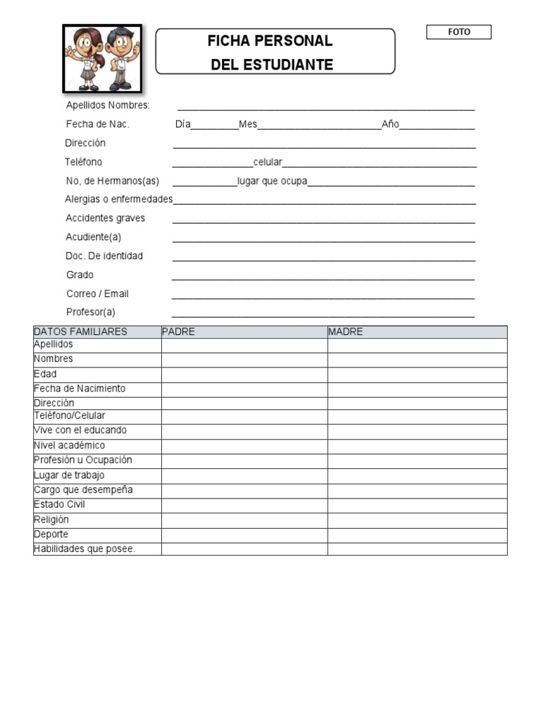FICHA PERSONAL Del Estudiante | PDF
