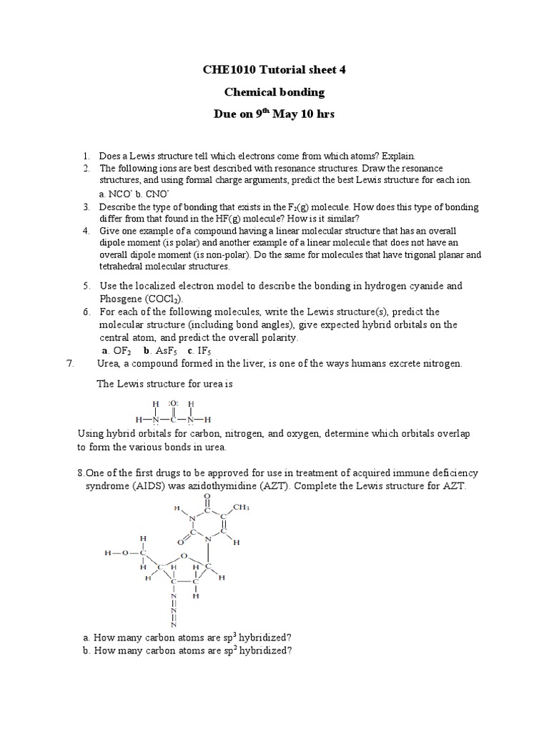 Chemical Bonding, Tutorial Sheet 4 | PDF | Chemical Bond | Chemical ...