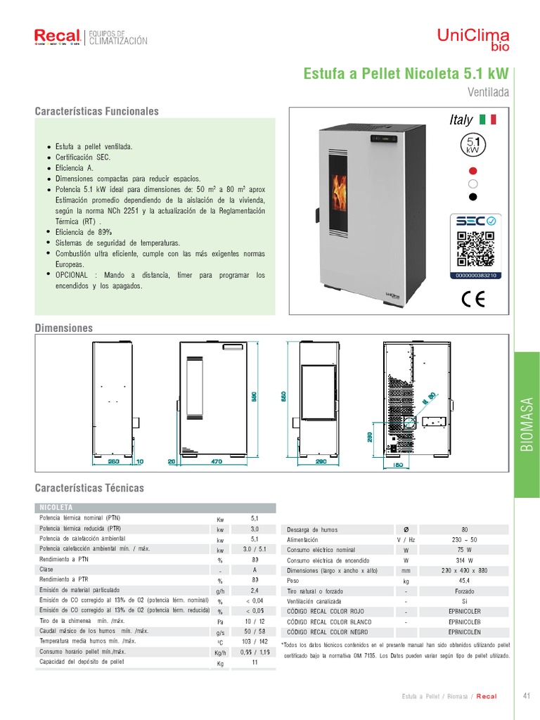 Recal Ficha Estufa A Pellet Uniclima Nicoleta | PDF | Horno | Tecnología energética