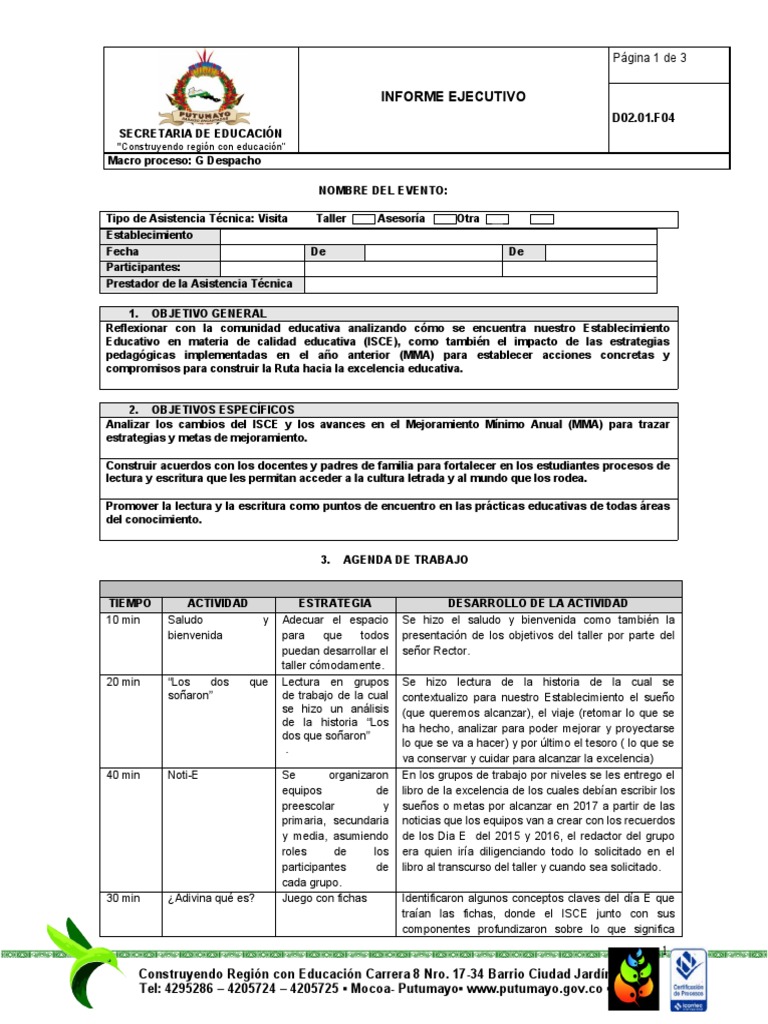 Formato D02 01 F04 Informe Ejecutivo | PDF