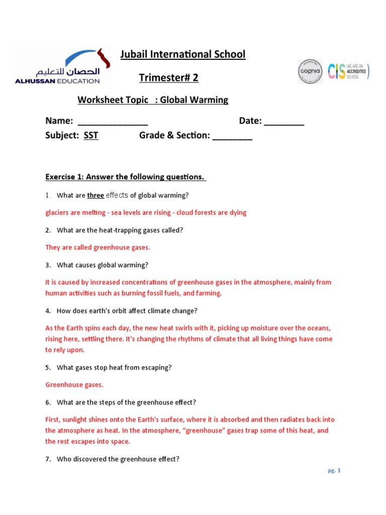 Global Warming Worksheet for Students | PDF | Greenhouse Effect ...