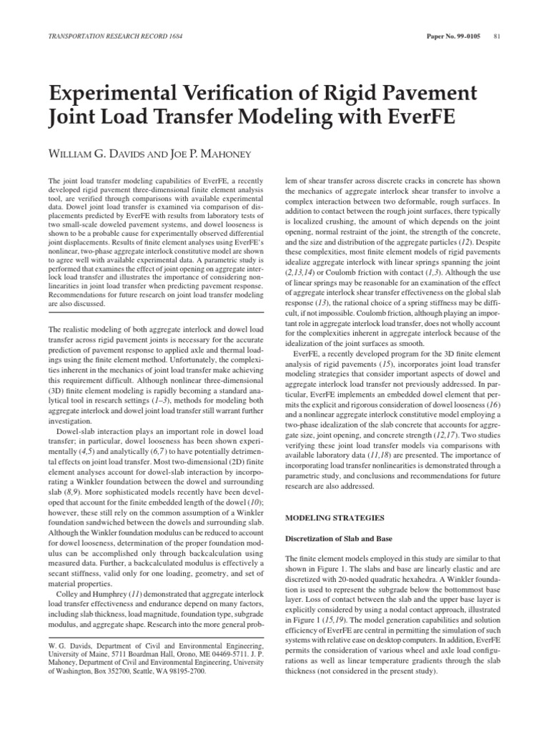 Experimental Verification of Rigid Pavement Joint Load Transfer ...