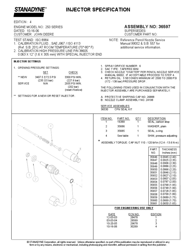 Injector Specification: ASSEMBLY NO: 36597 | PDF | Manufactured Goods ...
