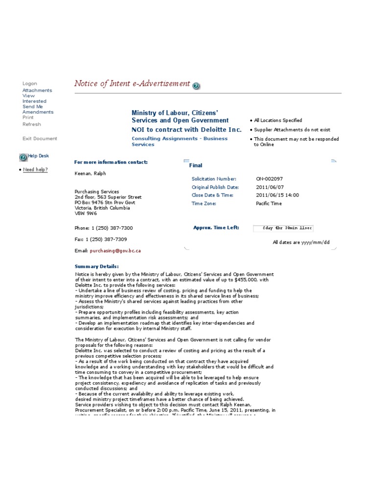 Notice of Intent To Contract With Deloitte | PDF | Procurement ...