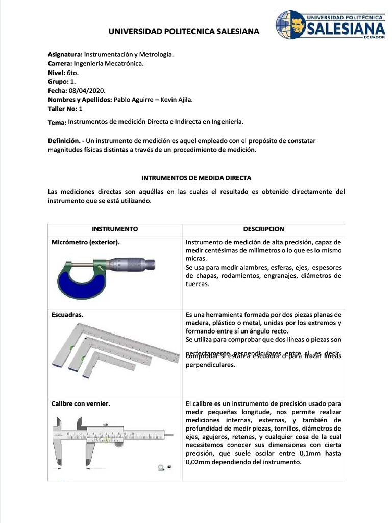 Instrumentos de Medicion Directa e Indirecta | PDF | Medición | Metrología